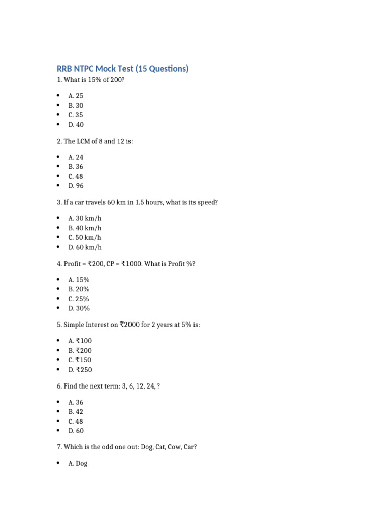 RRB NTPC Mock Test PDF Download | PDF