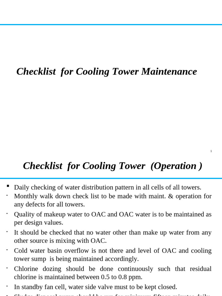 Checklist For Cooling Tower Maintenance | PDF | Corrosion | Belt ...