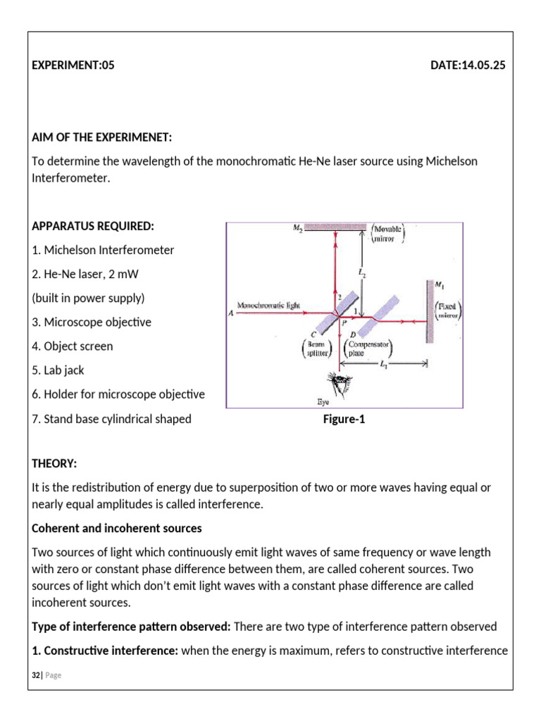 EXPERIMENT 5 Snehashish | PDF | Coherence (Physics) | Interferometry