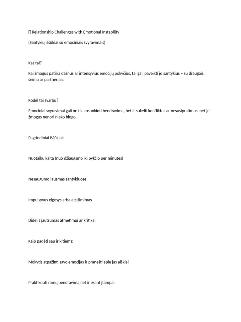 Relationship Challenges With Emotional Instability | PDF