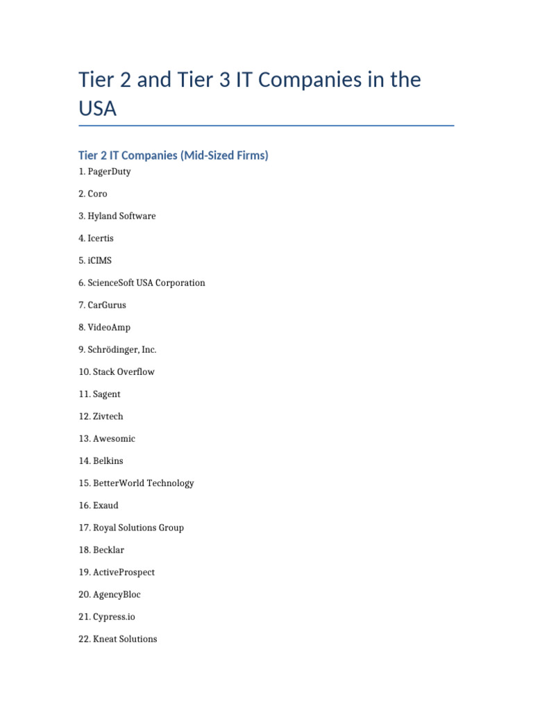 Tier 2 and 3 IT Companies USA | PDF