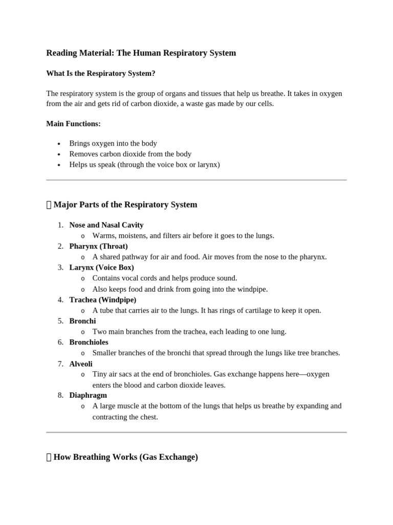 1st Reading Materials in Science 9 | PDF | Respiratory Tract ...