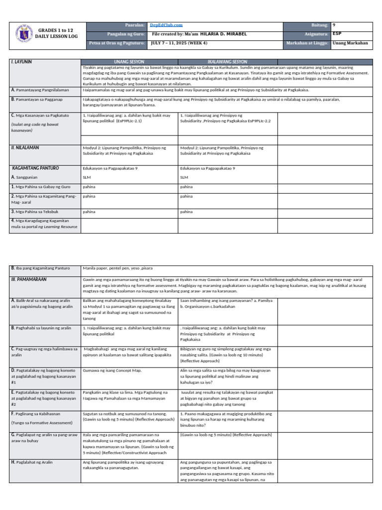 DLL - Esp 9 - Q1 - W4 | PDF