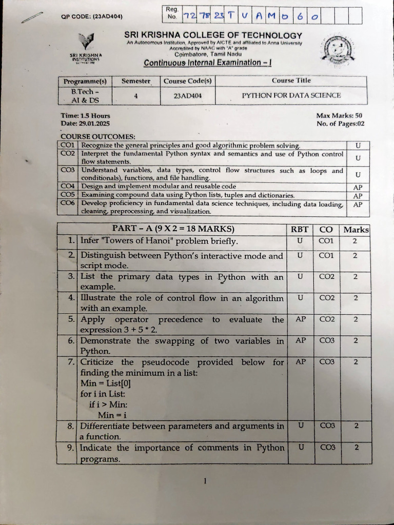 Pyd CIA Question Paper | PDF | Python (Programming Language) | Control Flow