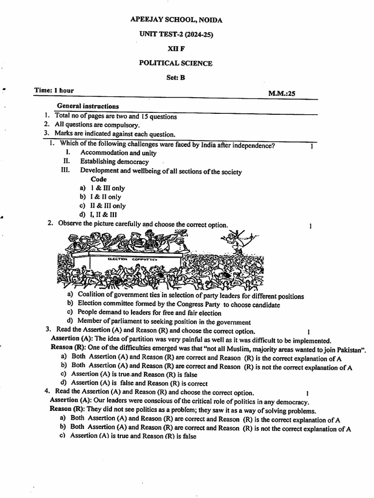 Class-12, Ut-2, Set-B, Political Science | PDF