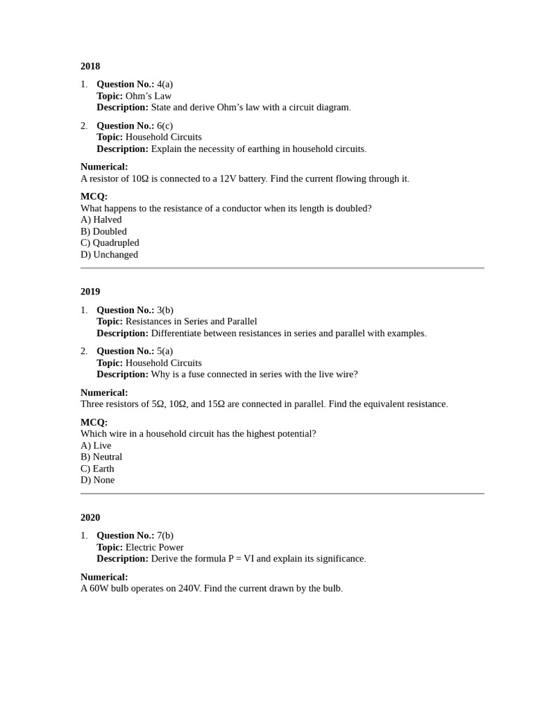 Current Electricity and Household | PDF | Series And Parallel Circuits | Quantity