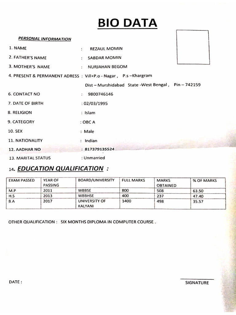 Bio Data | PDF
