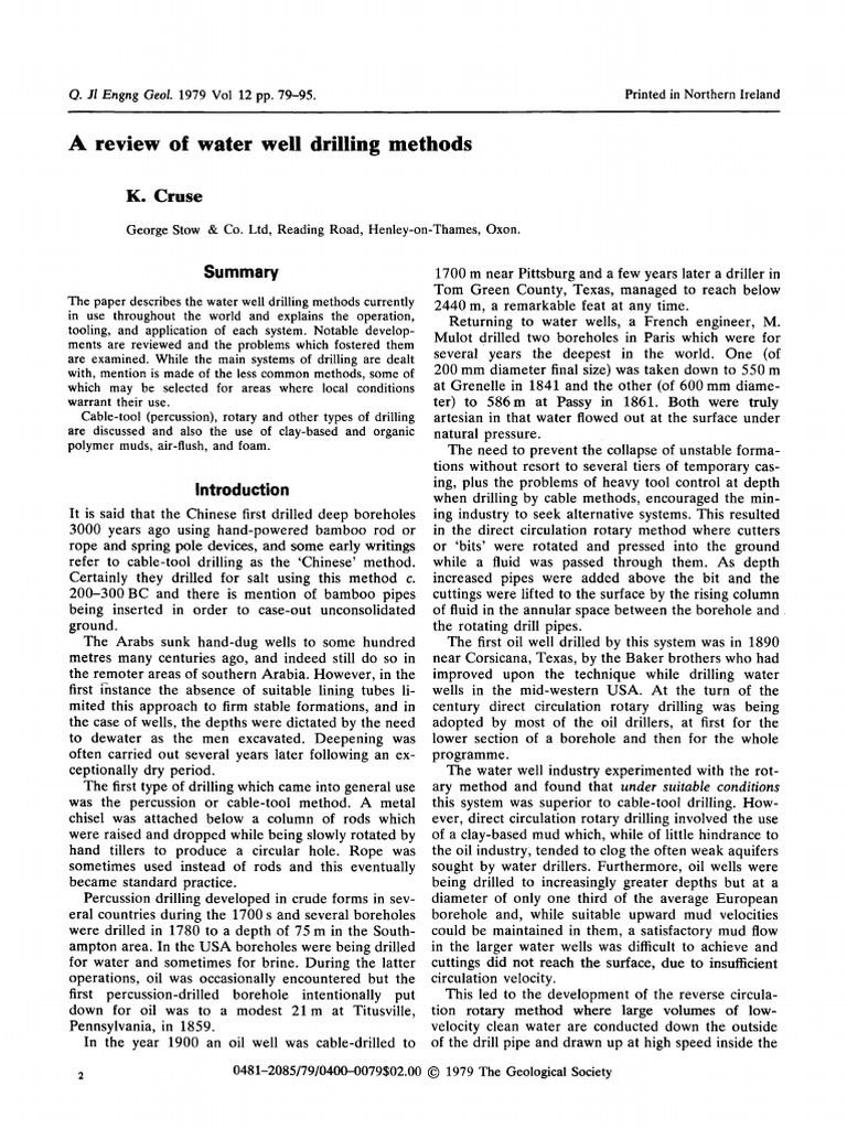 Cruse 2022 A Review of Water Well Drilling Methods | PDF | Drill | Oil Well