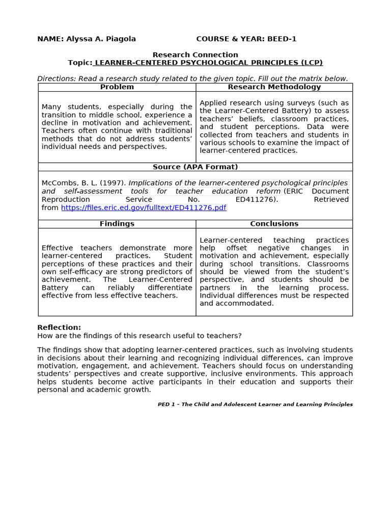 Research Connection Format | PDF | Teachers | Learning