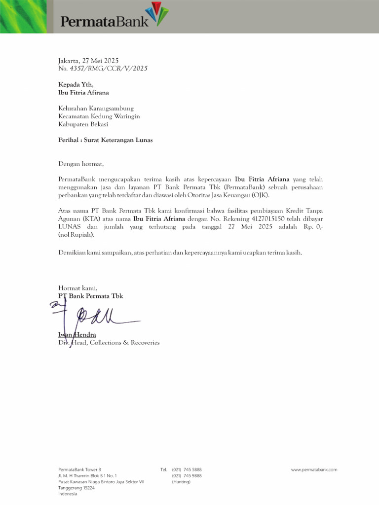 Pelunasan Bank Permata | PDF