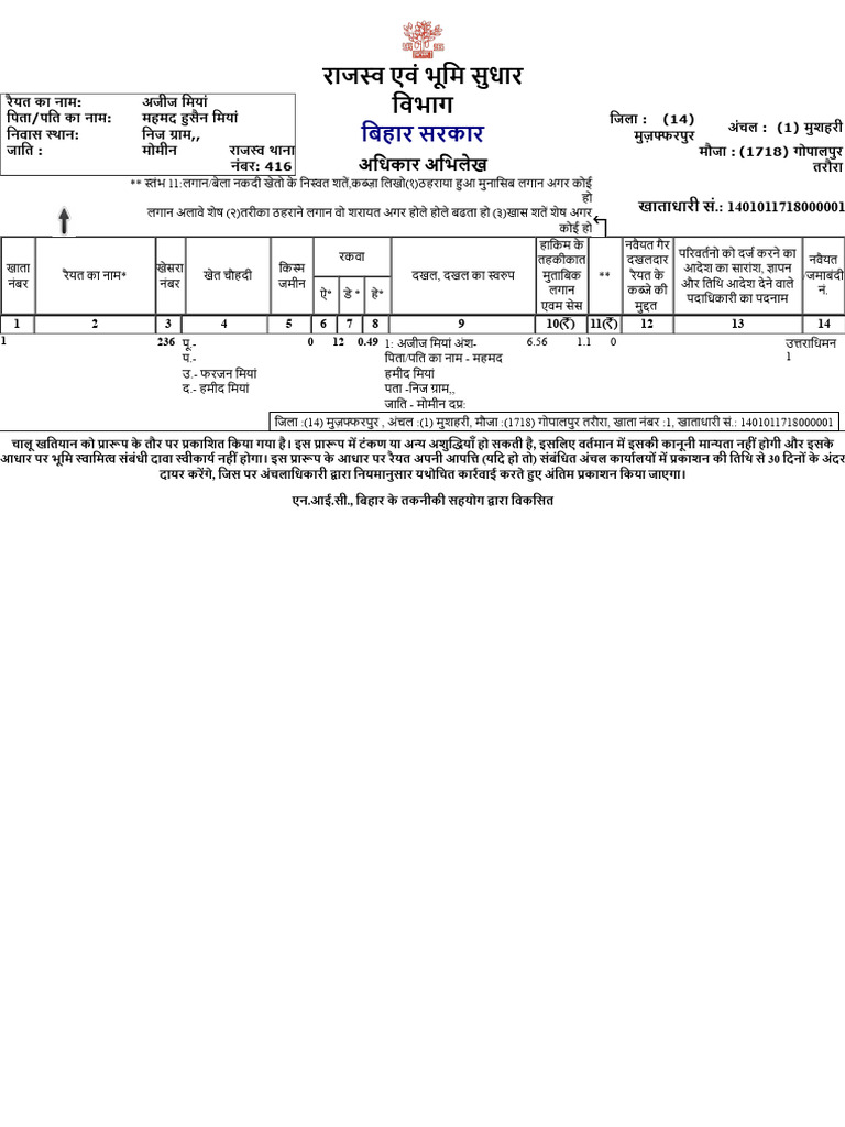 Land - Bihar.gov - in Ror ViewRoRReportNew - Aspx SID Agrtqbsbmraztnzvf4ngybwe &LHID ...