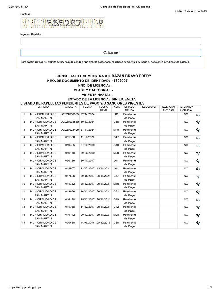 Consulta de Papeletas Del Ciudadano | PDF | Autenticación
