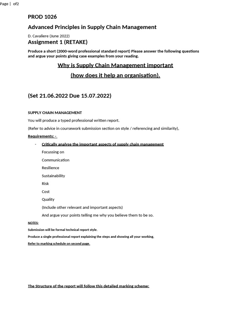 Prod 1026 Retake July Submission 2022 Coursework Assignment 3 | PDF | Supply Chain Management ...
