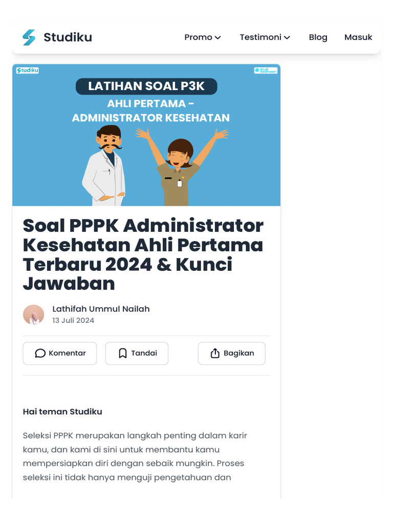 Personal - Soal PPPK Administrator Kesehatan Ahli Pertama Terbaru 2024 & Kunci Jawaban - Studiku ...
