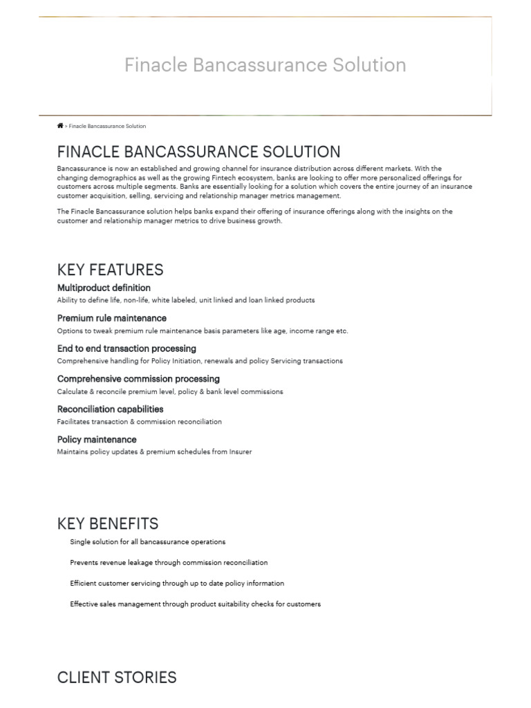 Finacle Bancassurance Solution | PDF | Banks | Insurance