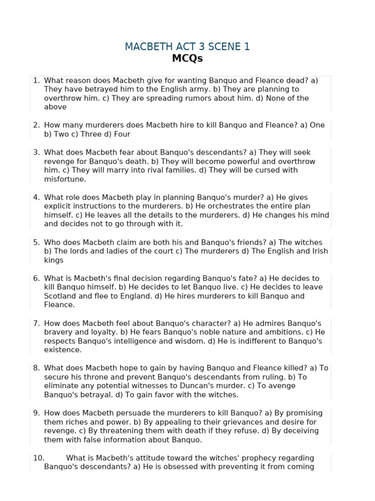 Macbeth Act 3 Scene 1 Prac | PDF | Macbeth