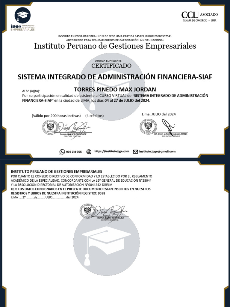 Certificado Torres Pinedo PDF | PDF | Lima
