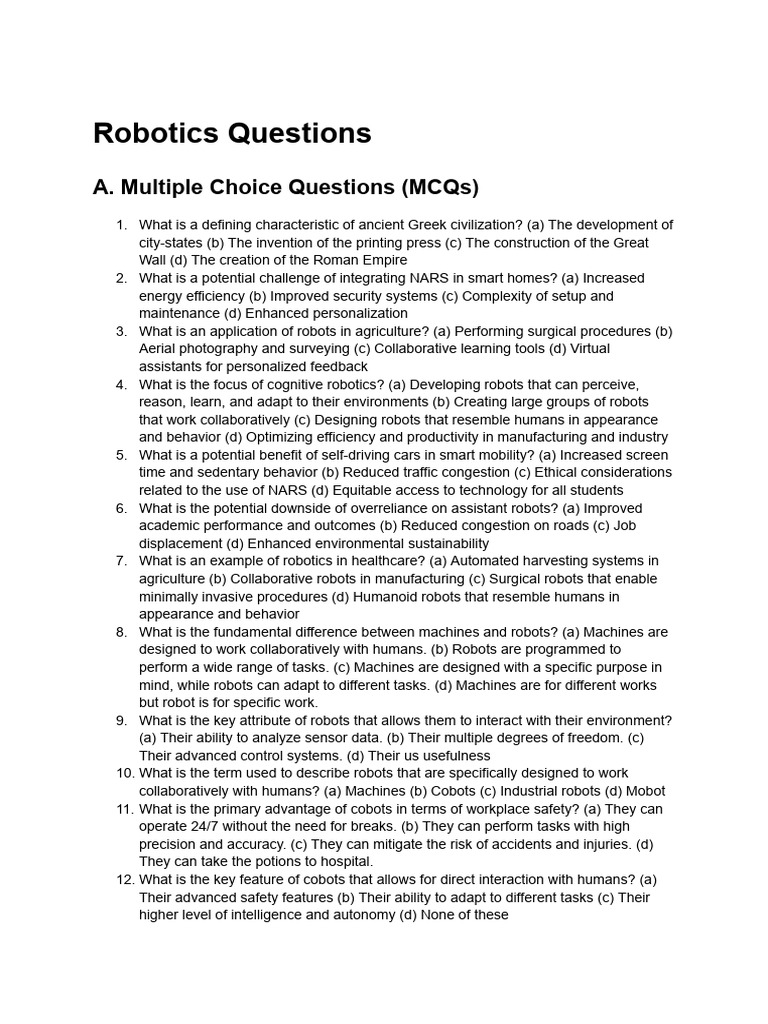 Class 10 Robotics 1st Term Question ALL | PDF | Robotics | Actuator