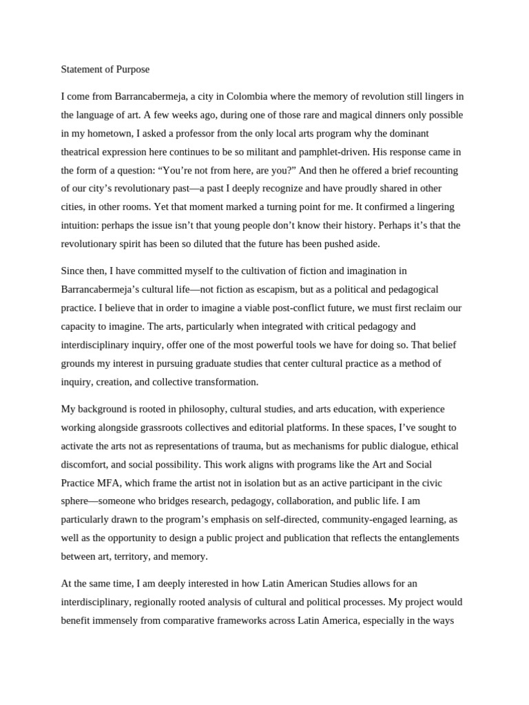 Statement of Purpose With Project | PDF | Pedagogy | Imagination