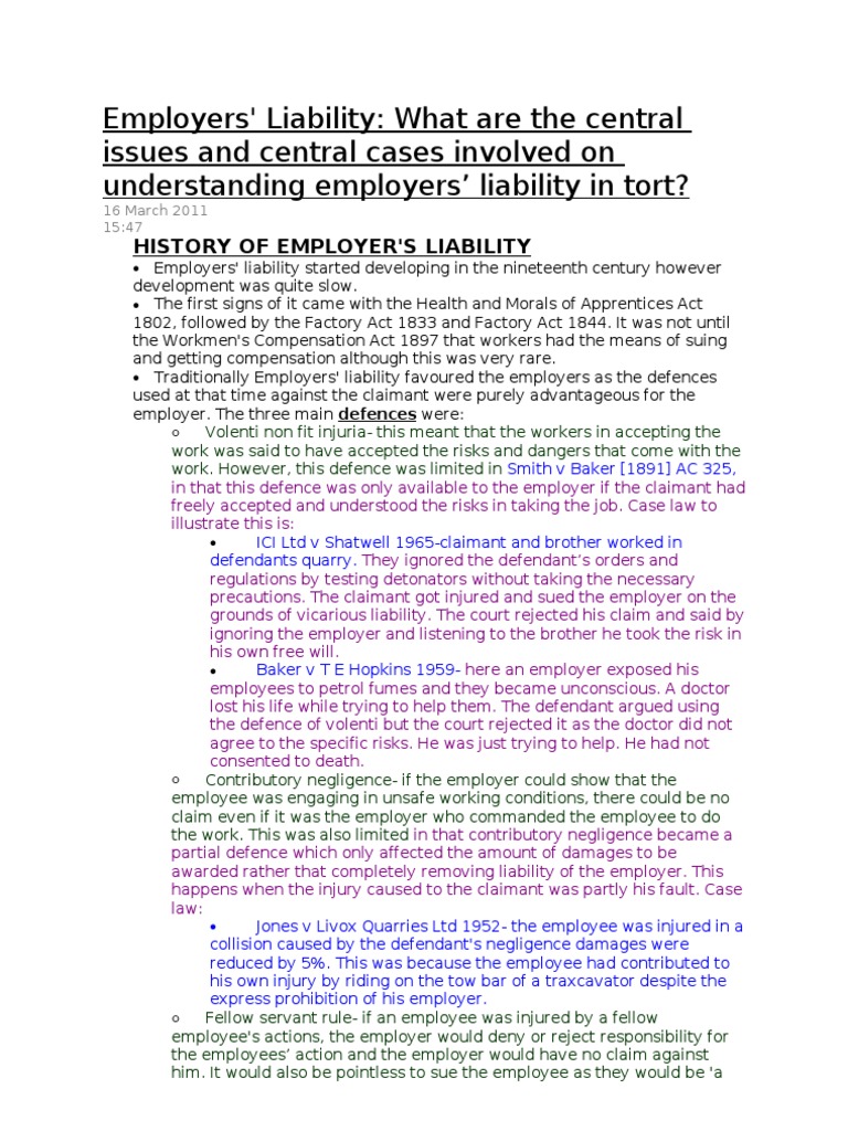 Employers Liability | PDF | Tort | Legal Liability