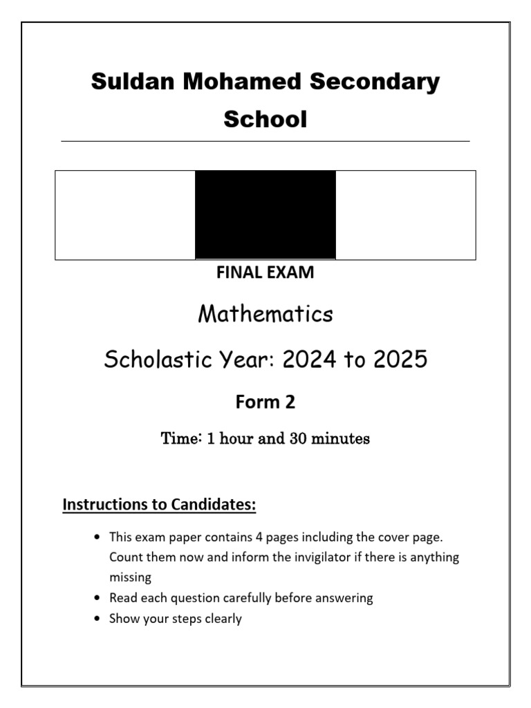 Suldanka Final Exam Form 2 | PDF | Slope | Elementary Mathematics