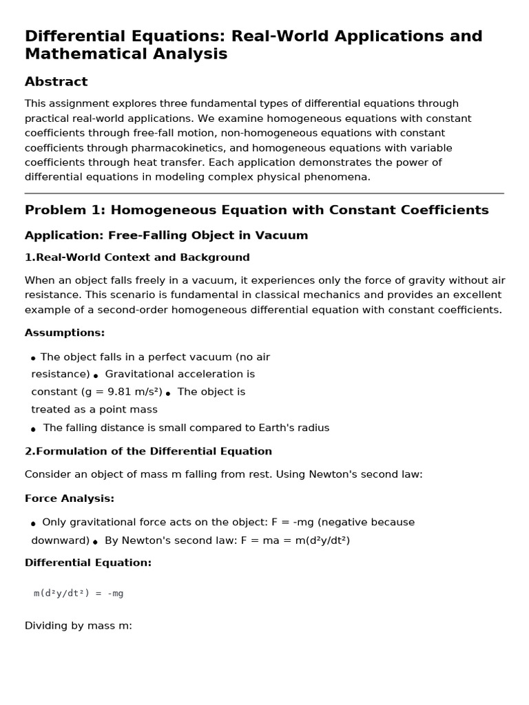 Real-World Differential Equations Applications | PDF | Differential ...