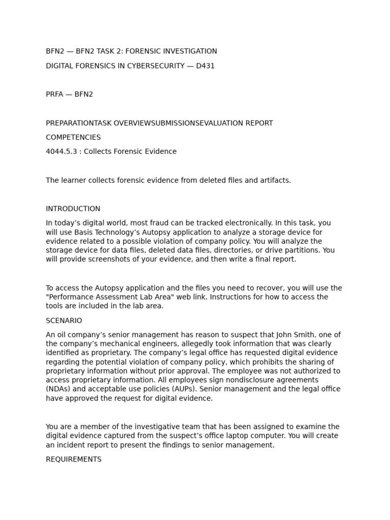 Digital Forensics in Cybersecurity - D431 Assessment Part 2 | PDF | Computer Forensics | Digital ...