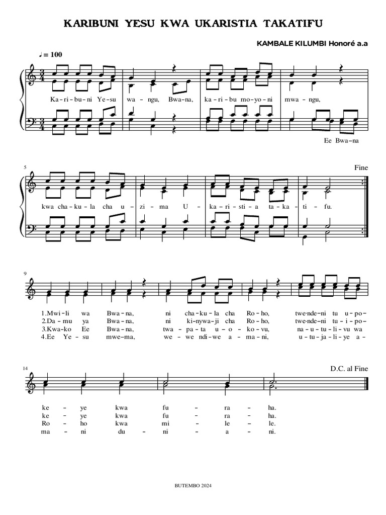 Karibuni Yesu Kwa Ukaristia Takatifu by Honoré | PDF