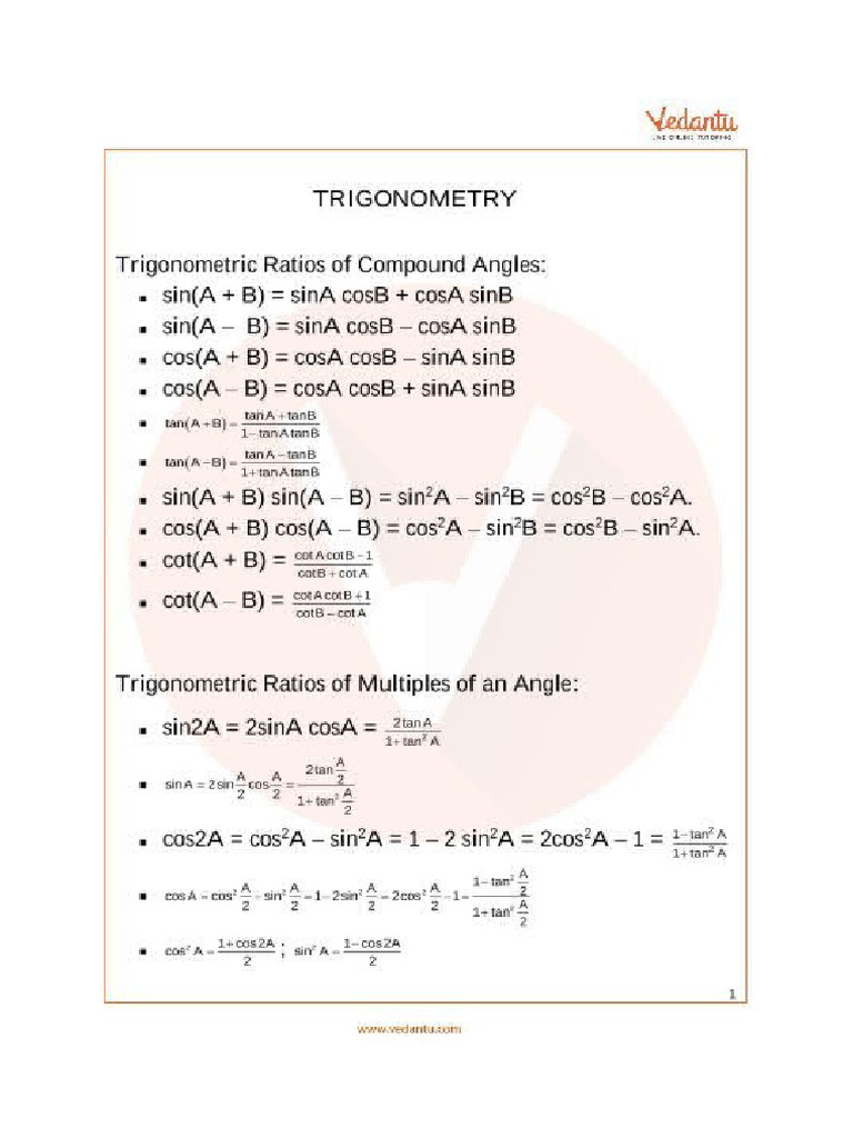 Maths Trigonometry Formula | PDF