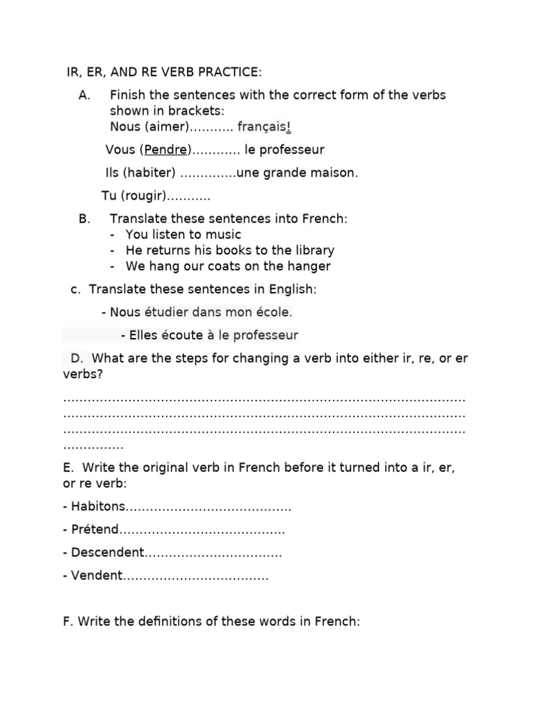 Or, Er, and Re Mini Worksheet | PDF