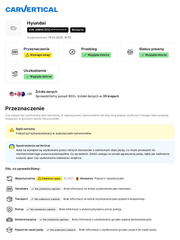 Carvertical - KMHC751C | PDF