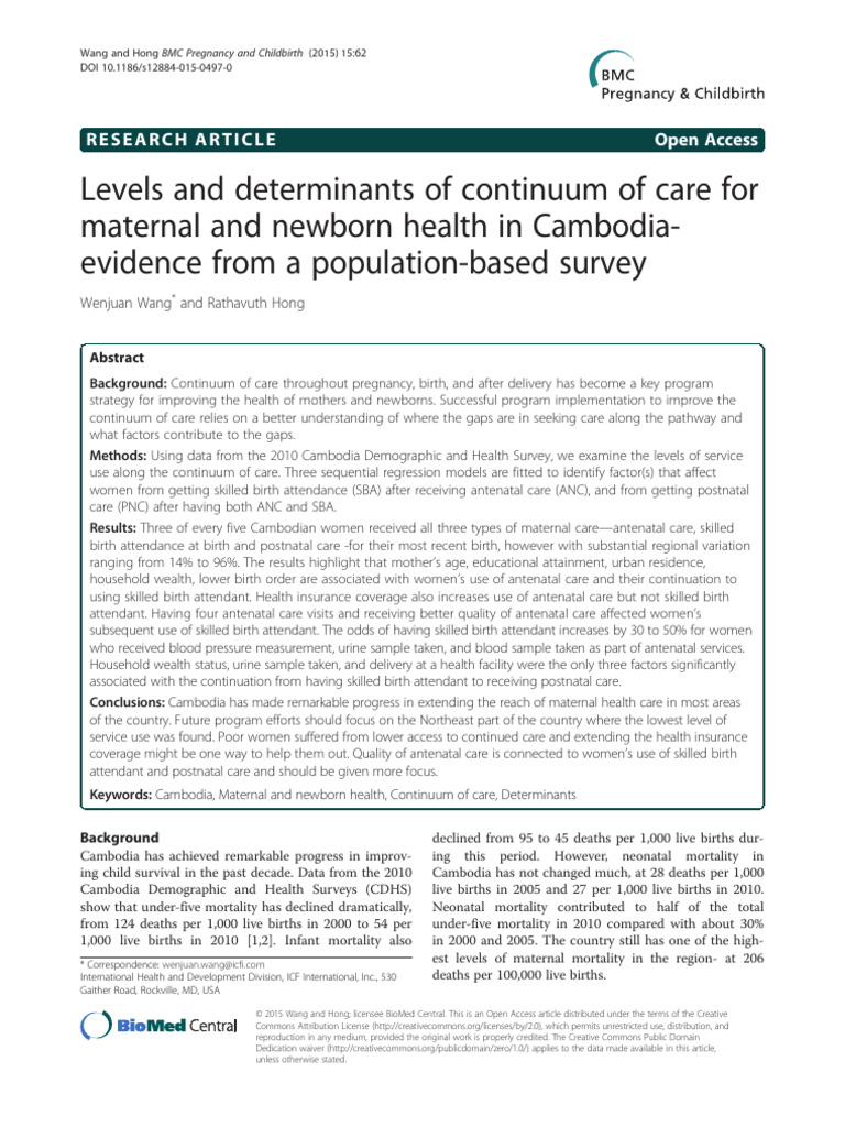 Levels and Determinants of Continuum of Care For M | PDF | Childbirth ...