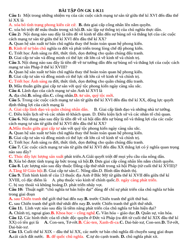 Bài Tập Ôn GK 1 | PDF