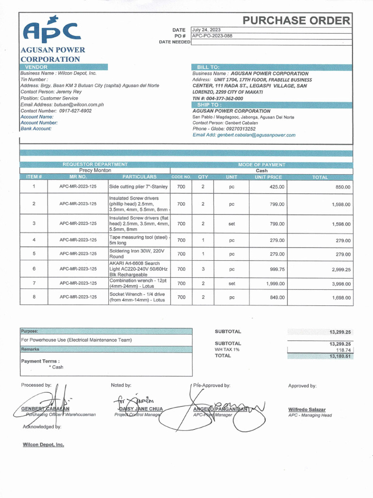 APC PO 2023 088 Wilcon Depot, Inc. | PDF