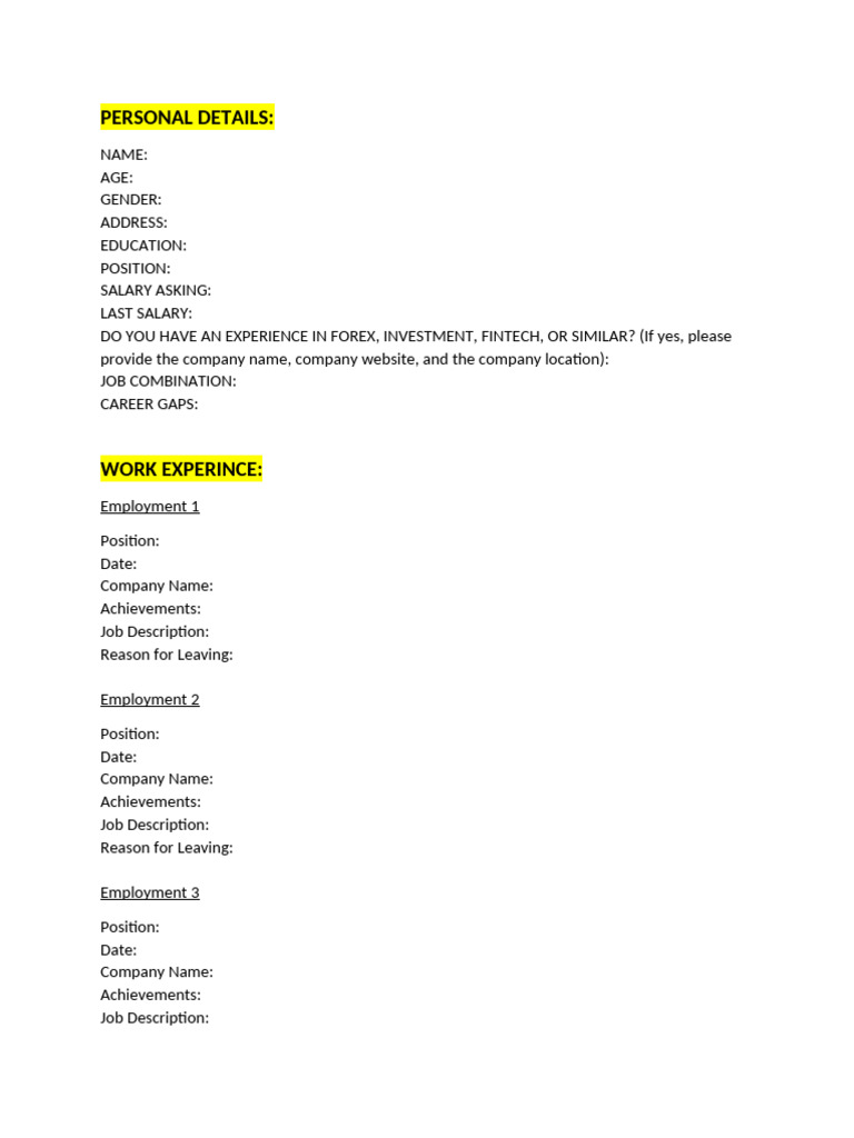 Application Form - Sales 2 | PDF