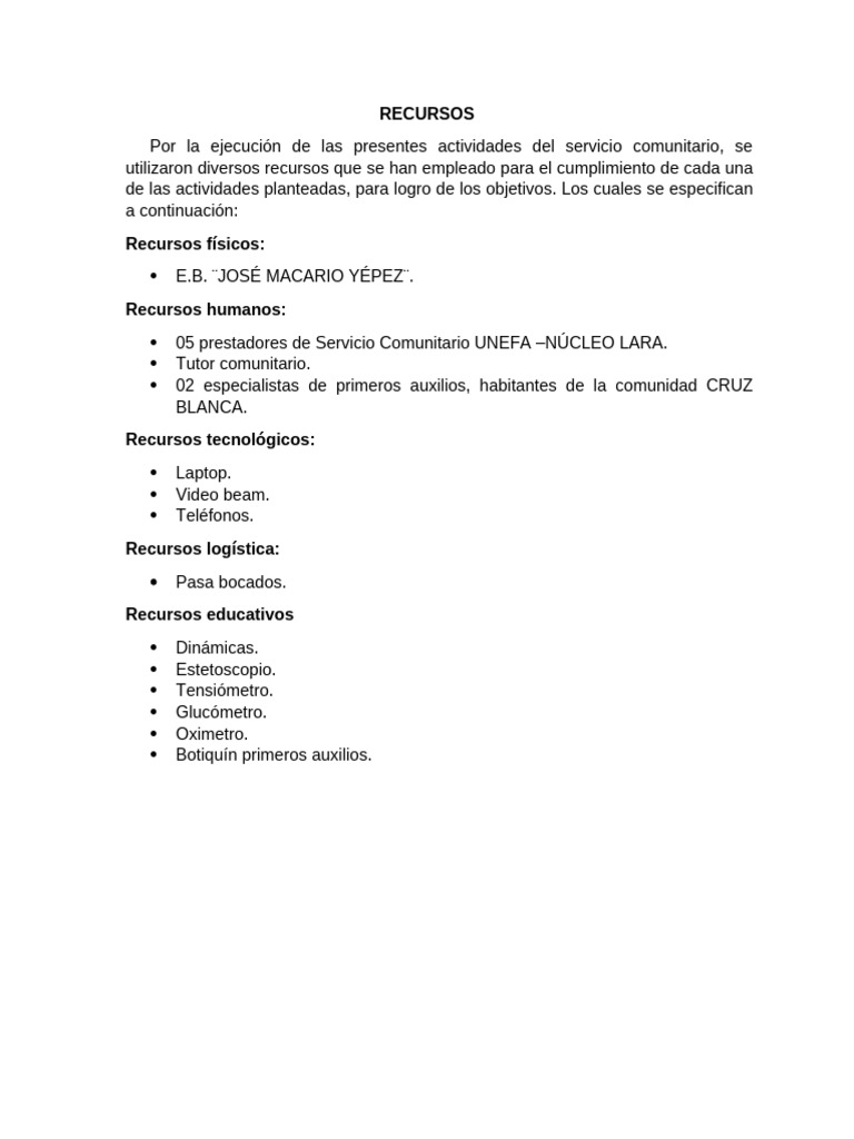 Recursos Servicio Comunitario | PDF