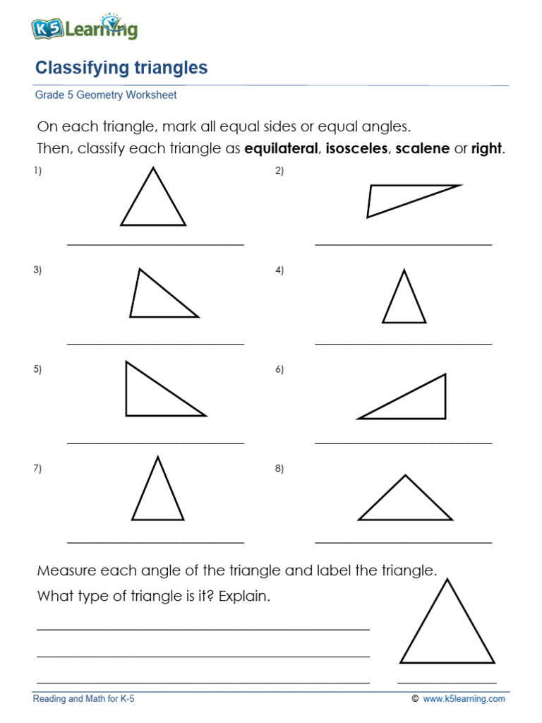 Grade 5 Triangle Classification Worksheet | PDF