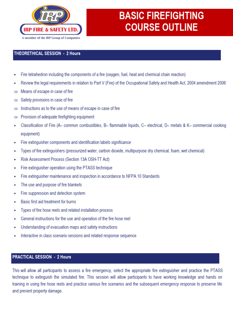 Basic Fire Fighting Course Outline | PDF | Fires | Firefighting