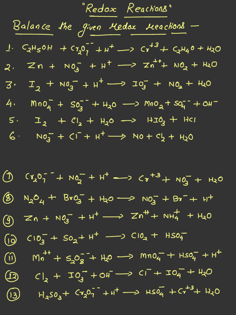 Redox Balancing Practice Sheet | PDF