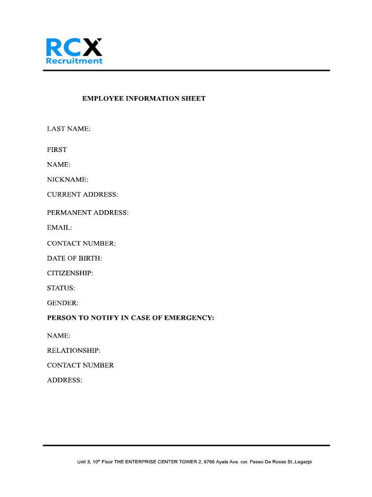 Employee Information Sheet | PDF