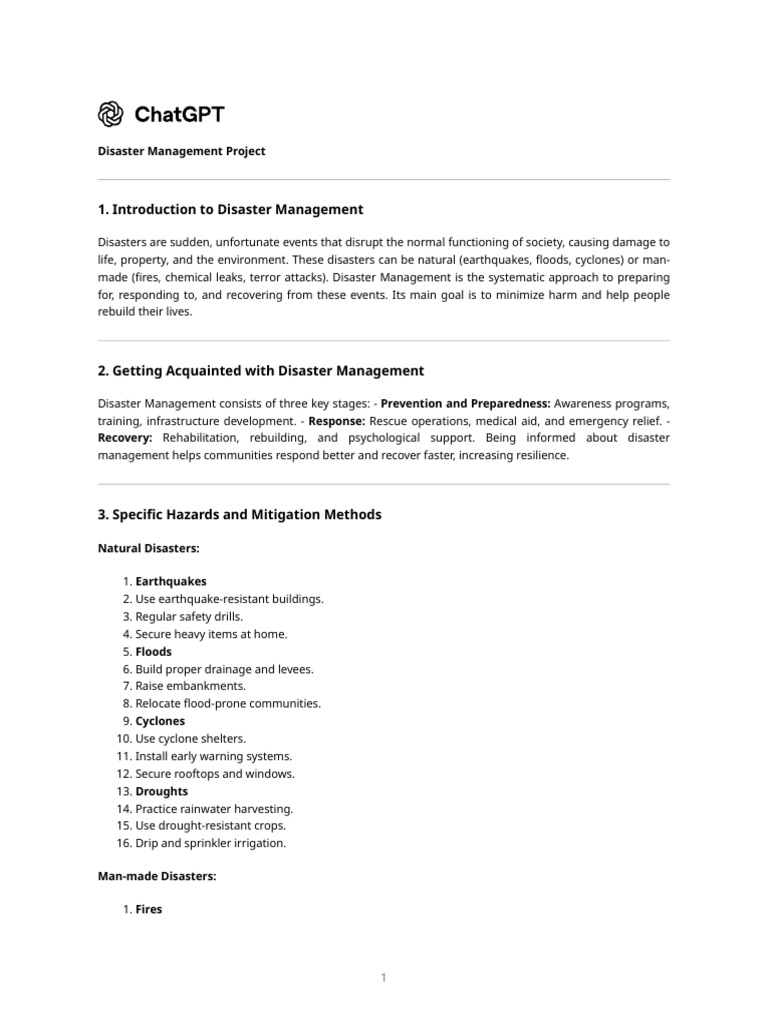Disaster Management Project | PDF | Emergency Management | Natural ...