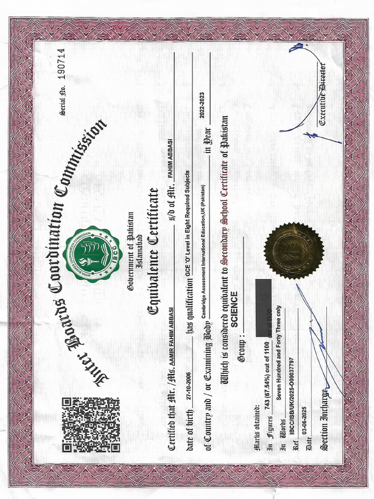 IBCC Equivalency O Level Aamir Fahim Abbasi | PDF