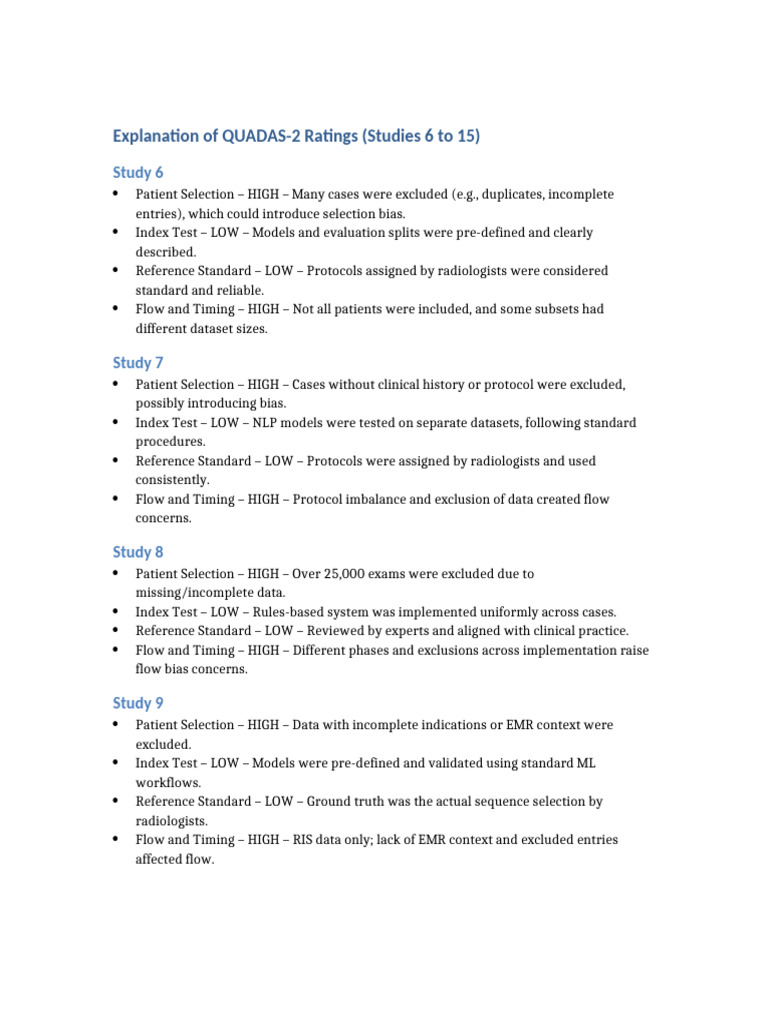 QUADAS2 Studies 6 To 15 Explanation | PDF | Electronic Health Record ...