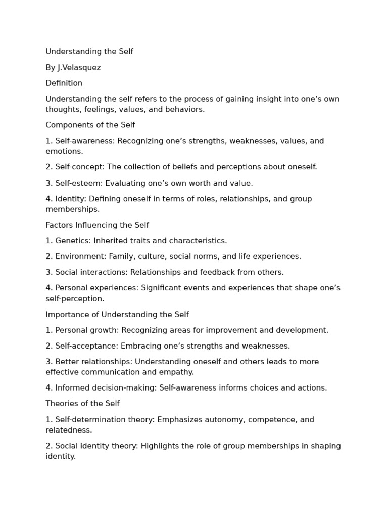 a complex class notes about understanding the self minor subject | PDF