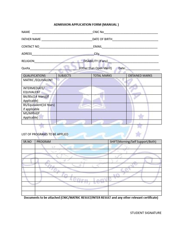 Admission Form | PDF