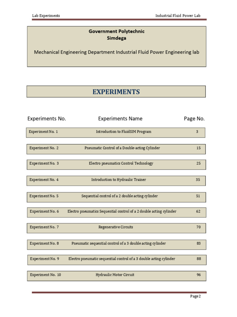 Fluid Power Engineering Lab Manual 2024-2025 | PDF | Valve | Pump