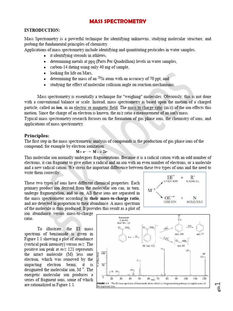 Mass Spectroscopy Notes | PDF | Mass Spectrometry | Ion