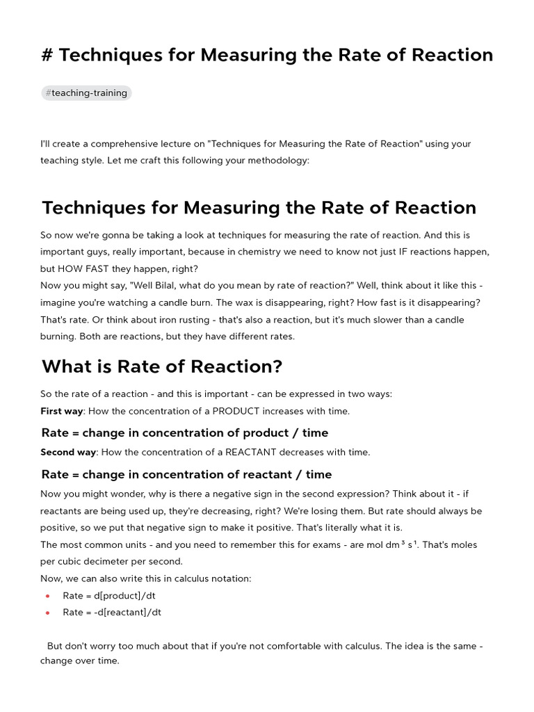 # Techniques For Measuring The Rate of Reaction | PDF | Reaction Rate ...