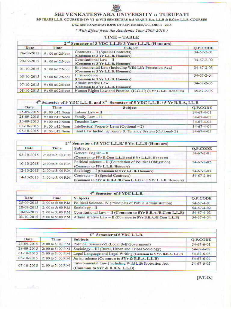 SV University LLB Exam Timetable 2025 | PDF | Qualifications | Justice