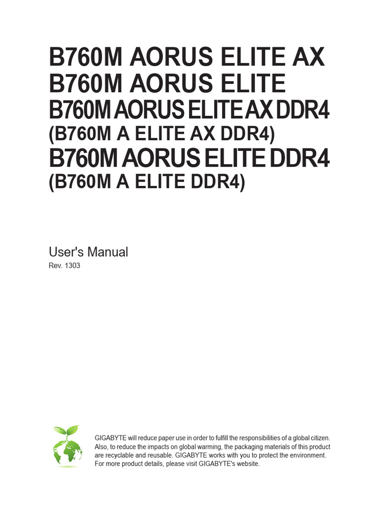 B760M AORUS ELITE AX User Manual | PDF | Usb | Hdmi